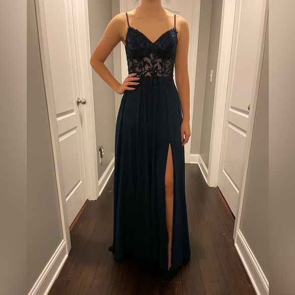 Dave & Johnny | Dresses | Navy Blue Corset Style Dress | Poshmark